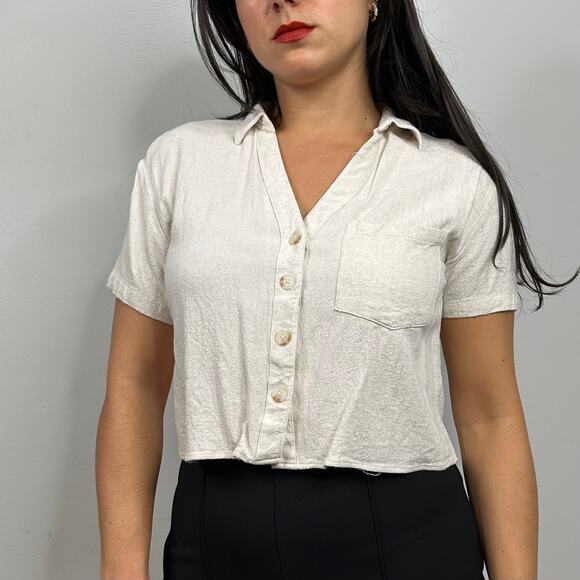 Love Notes | Tops | Love Notes Cream Cropped Button Down Short Sleeve ...